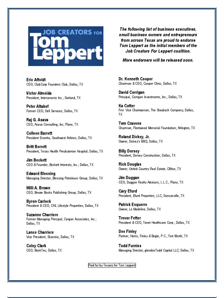 Job Creators For Leppert | PDF | Texas | Dallas