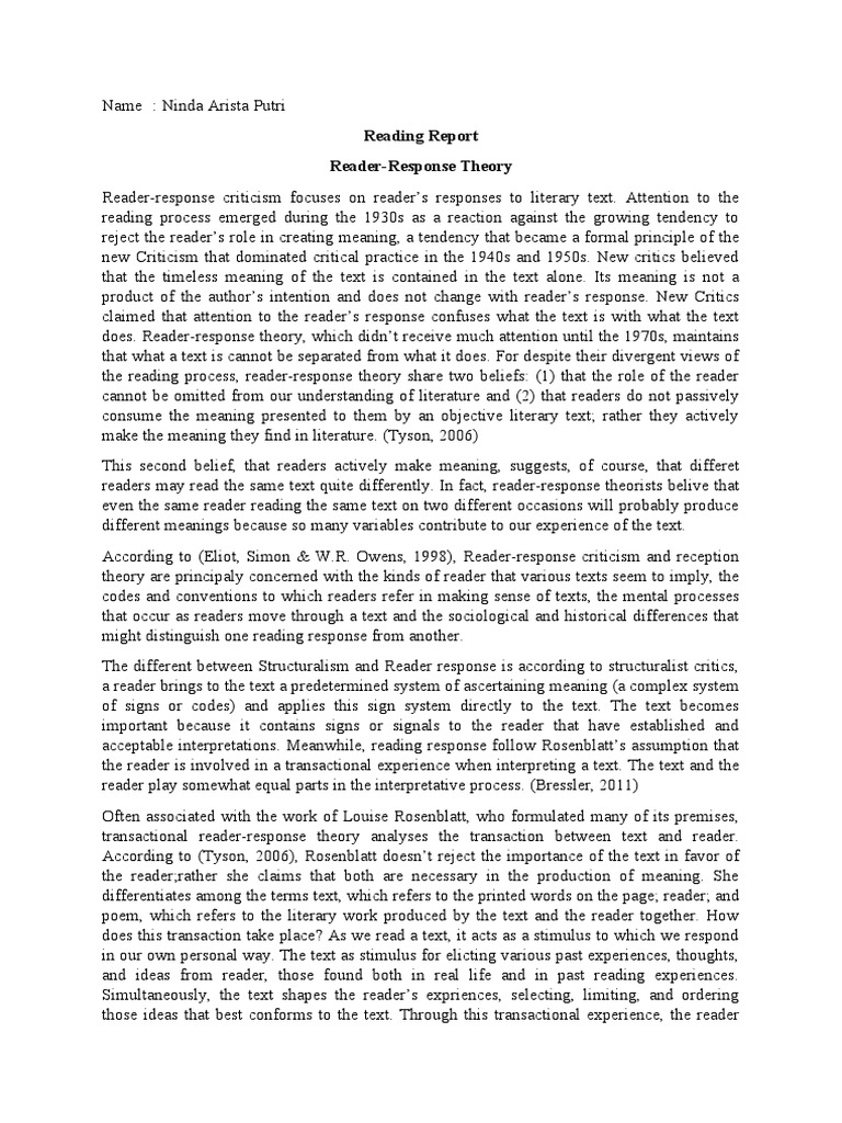 Reader Response Literary Theory Ninda Arista Putri Pdf