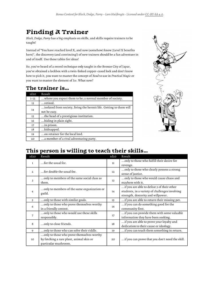 Finding A Trainer - Block, Dodge, Parry Bonus Content | PDF