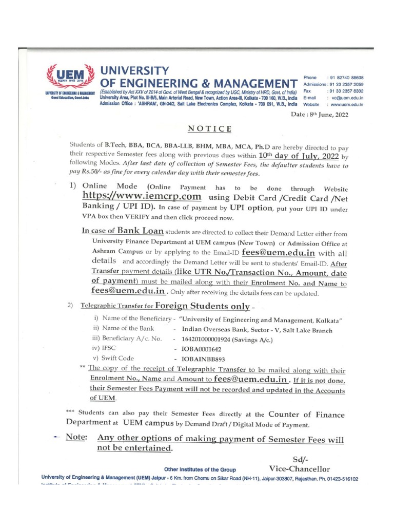 Notice Semester-Fees | PDF