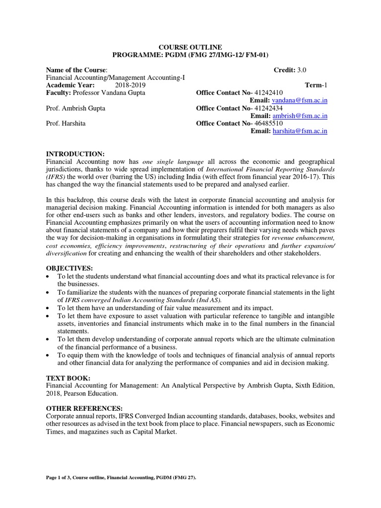Course Outline - Financial Accounting - FMG 27, IMG 12 & FM 1 - Prof ...