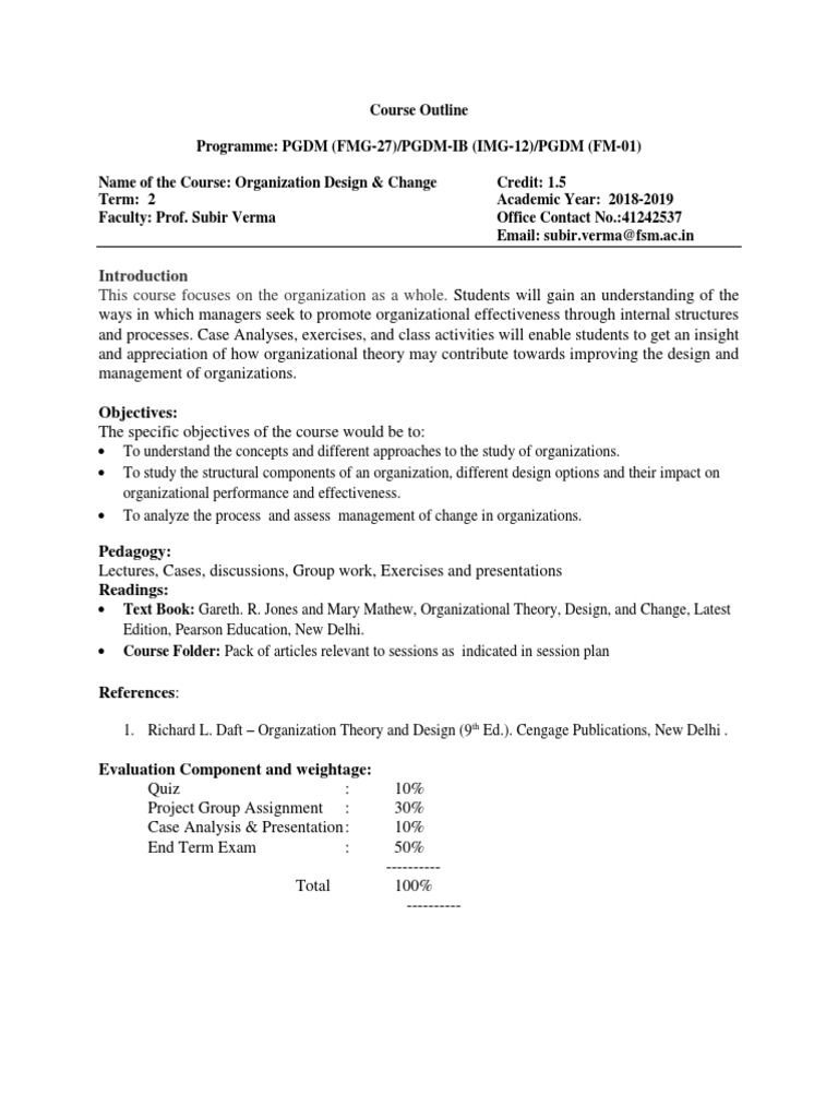 Organization Design and Change - FMG-27, IMG-12 & FM-1 - Prof. Subir ...