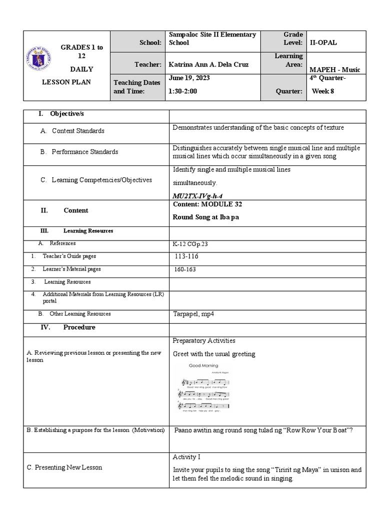 Q4 W8-Mapeh | PDF | Learning | Lesson Plan