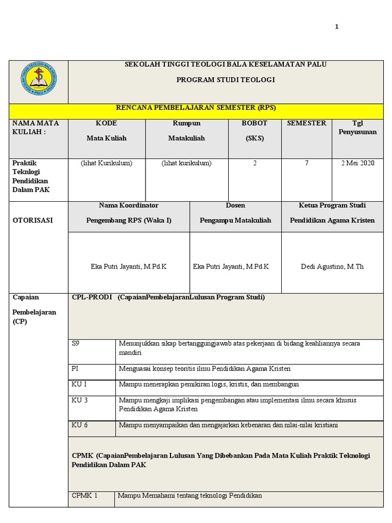 RPS Praktik Teknologi PAK | PDF | Karier & Perkembangan | Seni