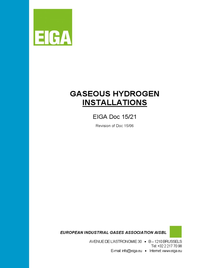 EIGA 15.21 Gaseous Hydrogen Installations | PDF | Ventilation (Architecture) | Combustion
