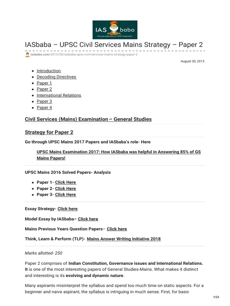 UPSC Mains Strategy: Paper 2 Guide | PDF | Bill (Law) | Governance