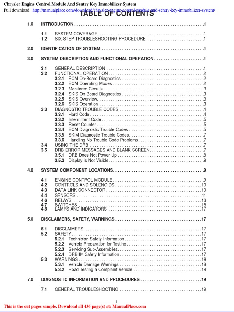 Chrysler Engine Control Module and Sentry Key Immobilizer System | PDF ...