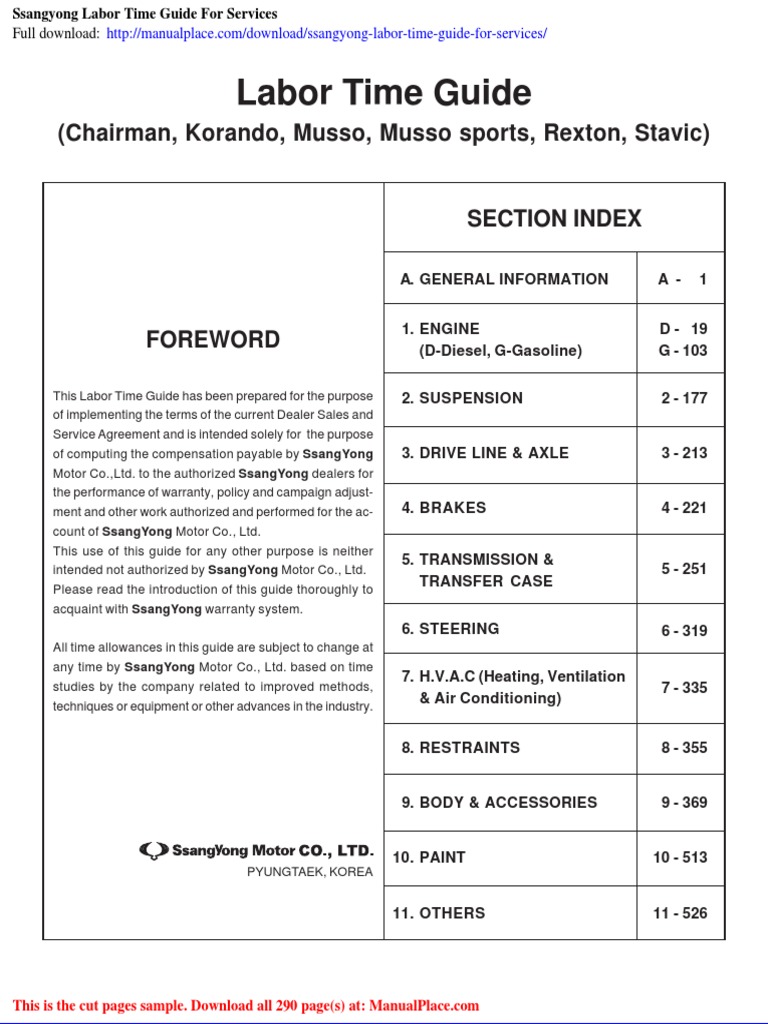 SsangYong Labor Time Guide | PDF | Paint | Manual Transmission