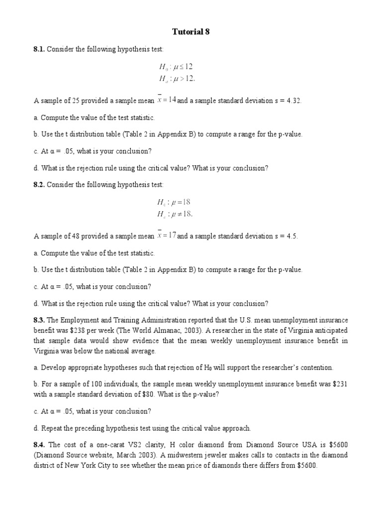 2023-Tutorial 08 | PDF | P Value | Hypothesis