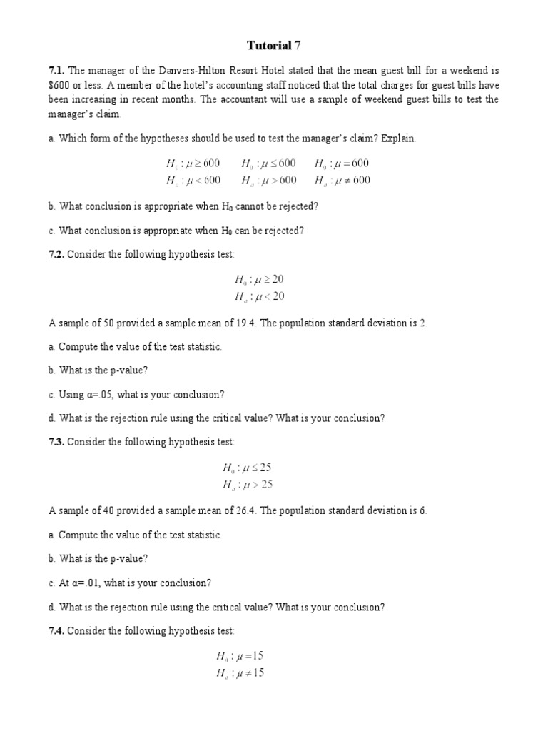 2023-Tutorial 07 | PDF | P Value | Hypothesis