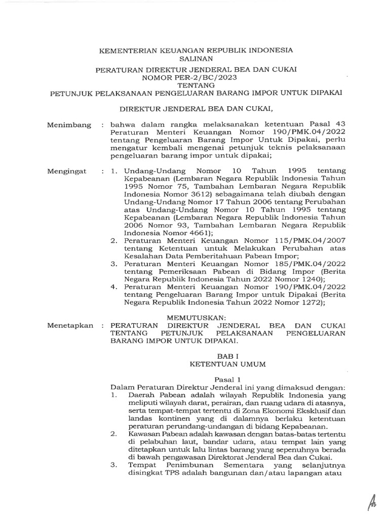 Sosialisasi PER-2 - BC - 2023 Pengeluaran Barang Impor | PDF