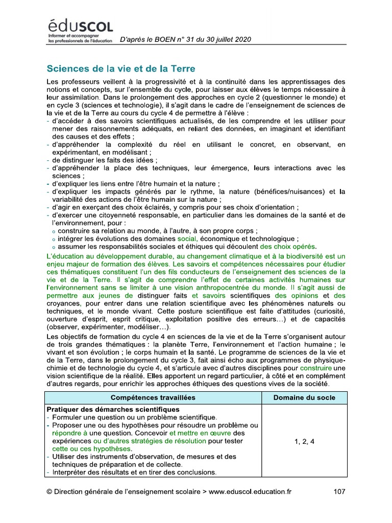 Programme 2020-svt Cycle 4 Comparatif 2016 1313377 1 | PDF