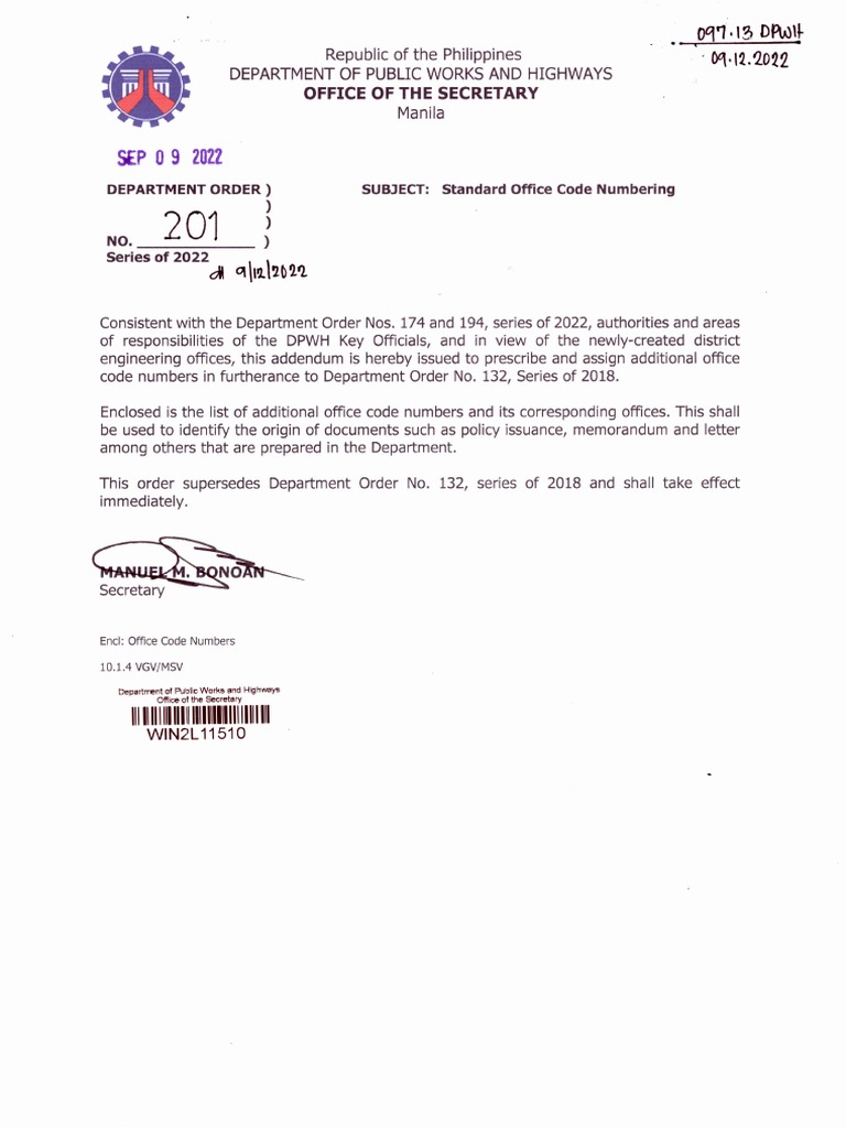 DPWH Office Code Numbering Guide | PDF