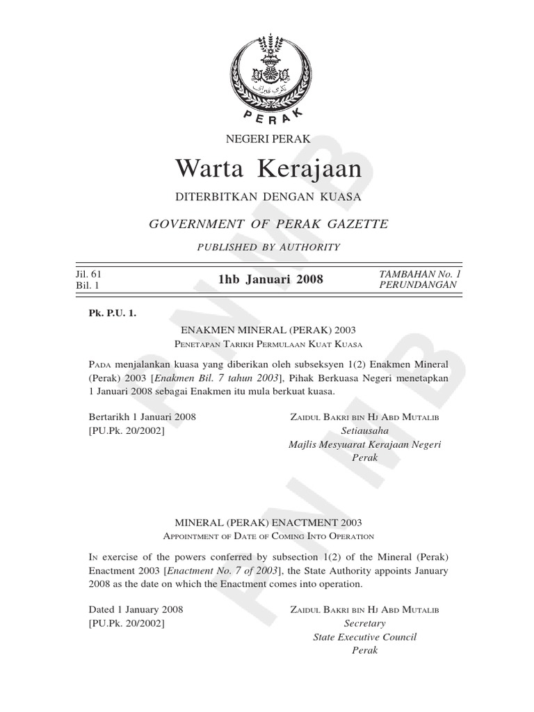 Peraturan Mineral Perak 2008 | PDF