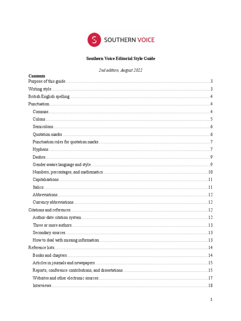 Southern Voice Editorial Style Guide | PDF | Percentage | Comma