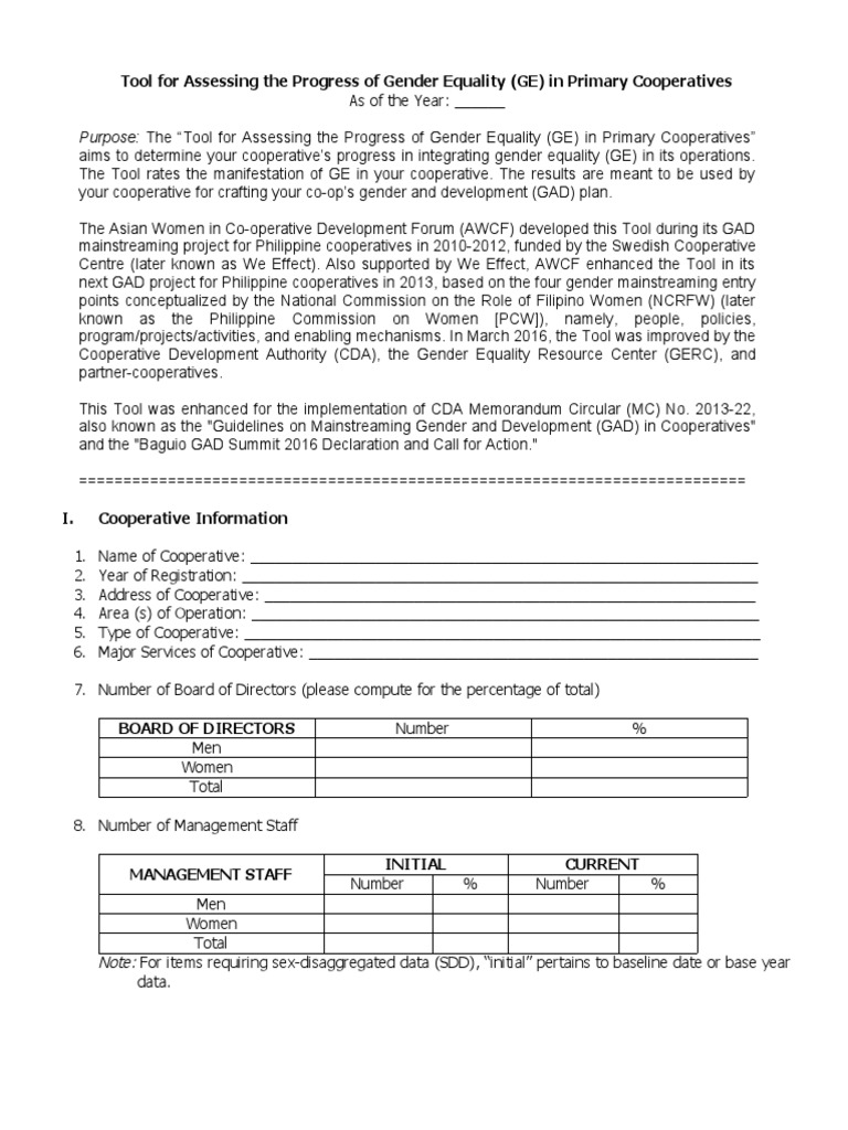 MC 2017 04 Tool For Assessing The Progress of Gender Equality GE in ...
