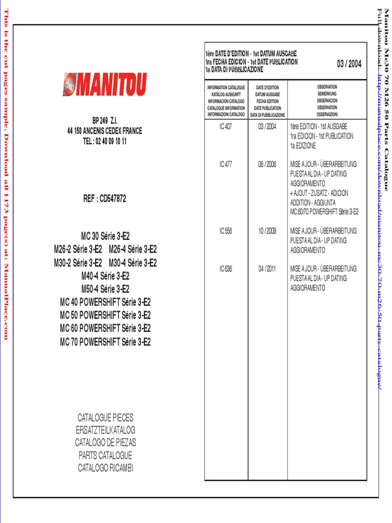 Manitou Mc30 70 m26 50 Parts Catalogue | PDF