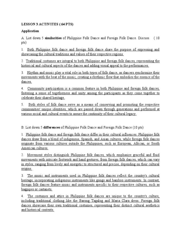 Lesson 3 Activities | PDF | Dances | Folk Music