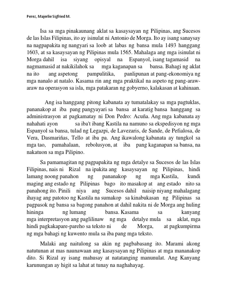 Perez - Reaction Paper Rizal at Morga | PDF Perez - Reaction Paper Rizal at Morga | PDF
