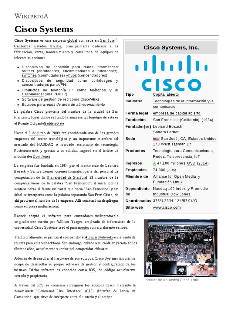 Cisco Systems | PDF | Enrutador (Computación) | Ingeniería Informática
