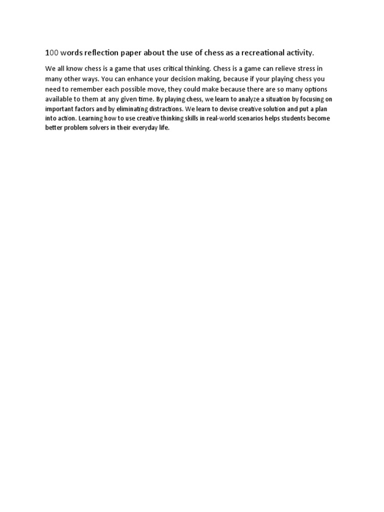 Benefits of Chess as Recreation | PDF | Career & Growth | Games ...