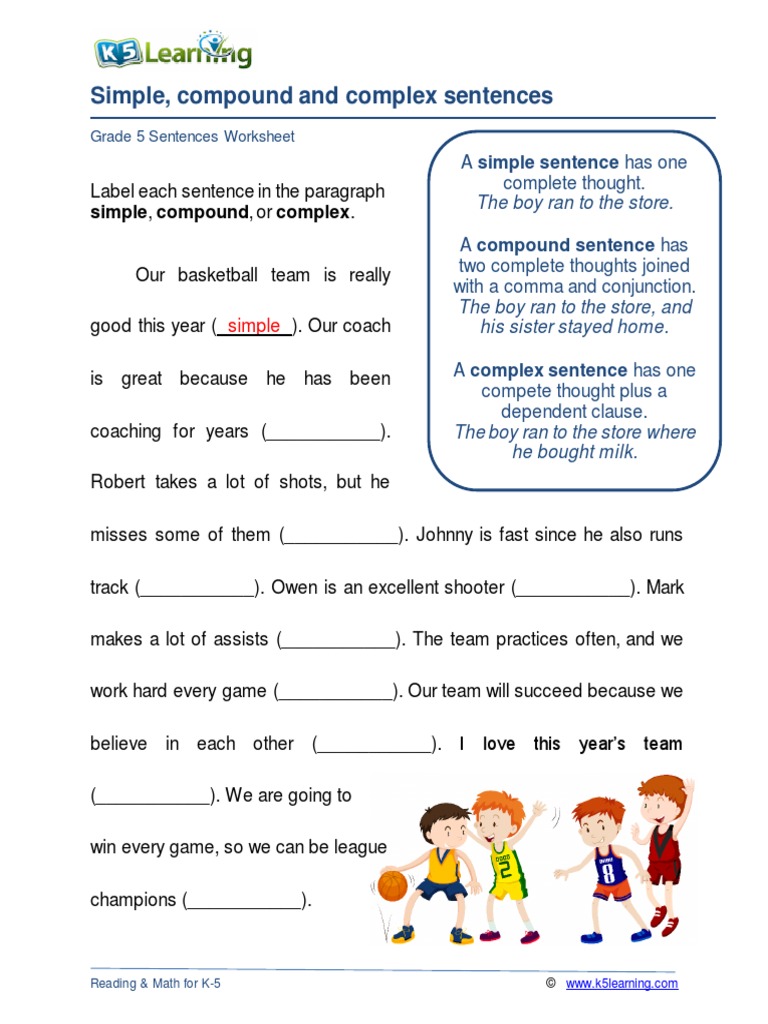 Grade 5 Sentence Types Worksheet | PDF