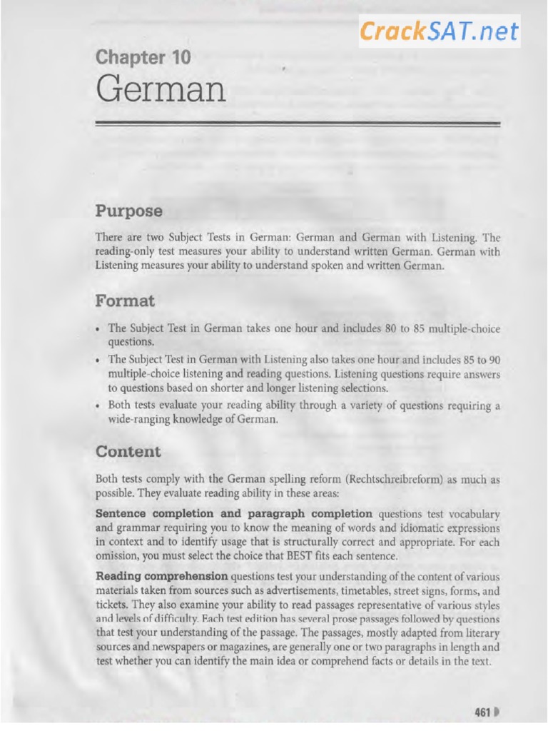 SAT German Practice Test From The Official Study Guide | PDF
