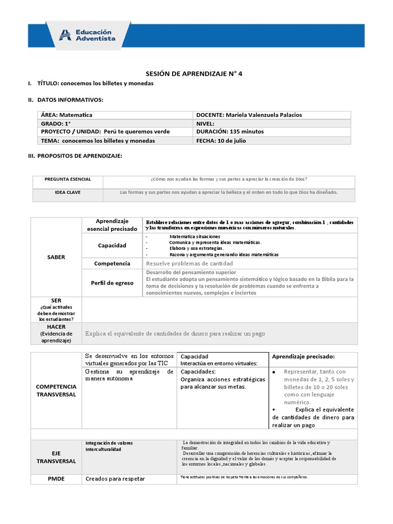 Sesion 10 de Julio Usamos Monedas y Billetes | PDF | Aprendizaje ...