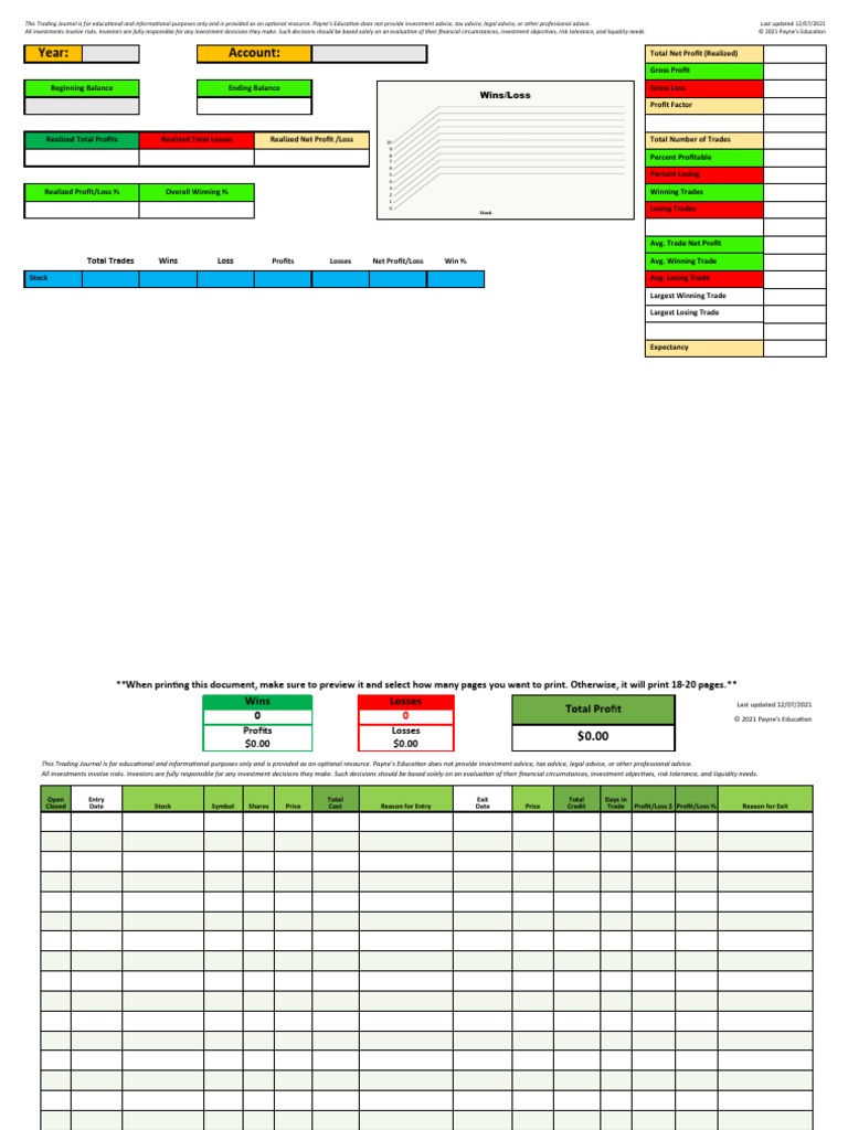 Trading Journal Template 19 | PDF | Investing | Stocks
