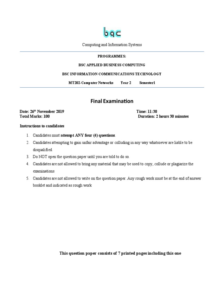 CN Final Exam Nov 2019 | PDF | Teaching Methods & Materials