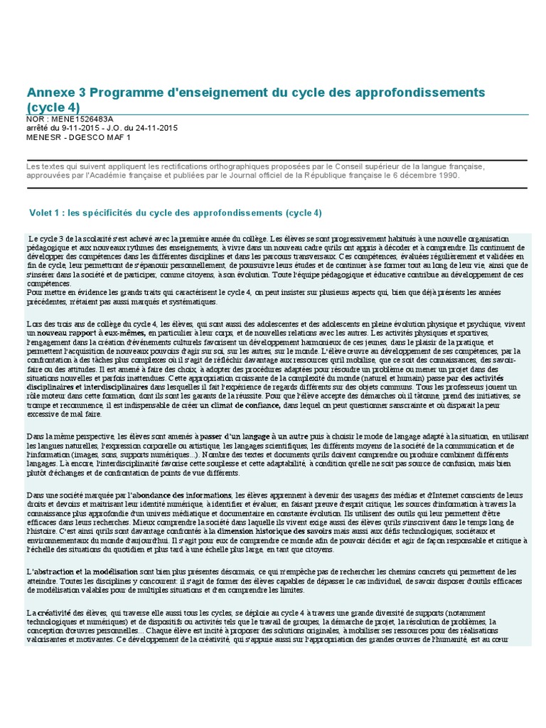Programme Cycle 4 : Approfondissements Pédagogiques | PDF | Science ...
