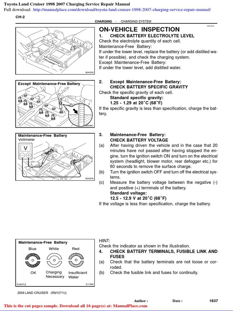 Toyota Land Cruiser 1998 2007 Charging Service Repair Manual | PDF