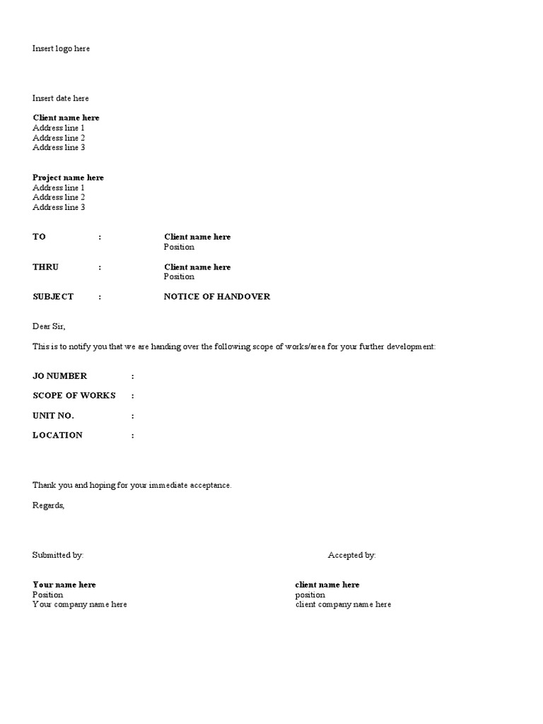 Handover Form Template | PDF