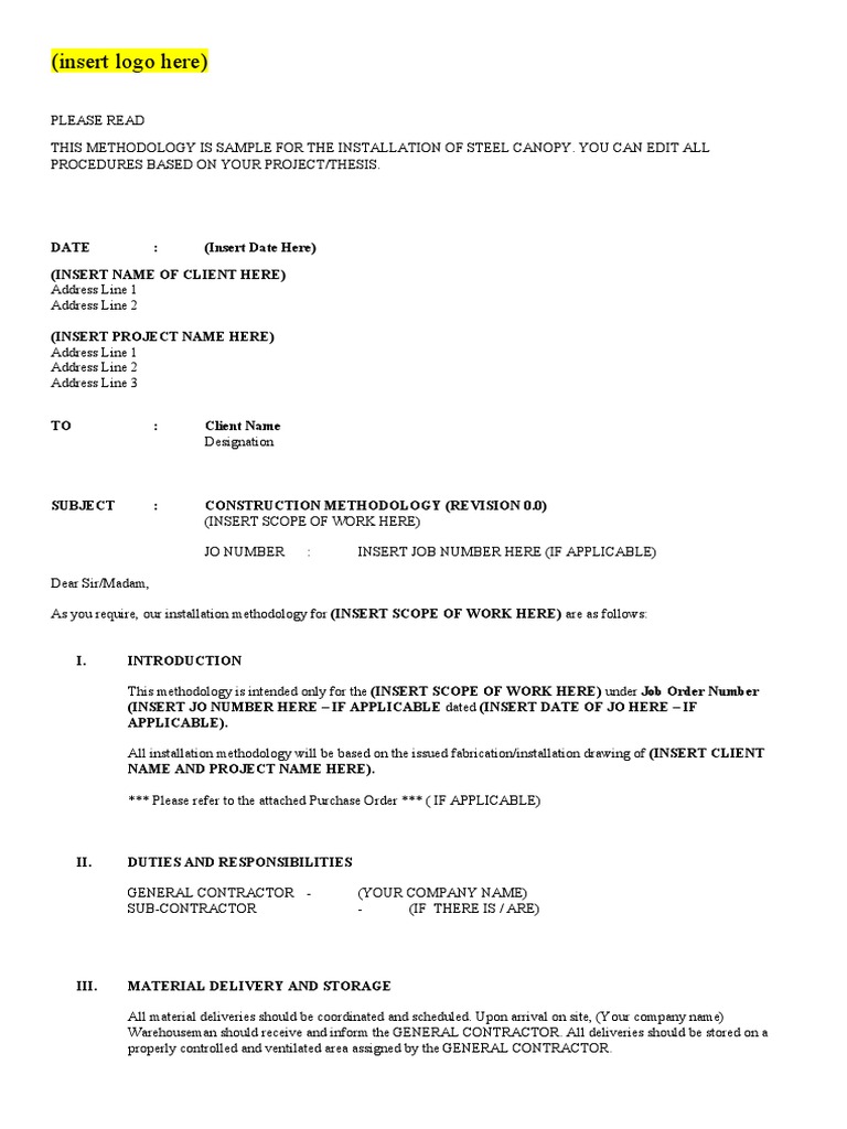 Construction Methodology Template | PDF
