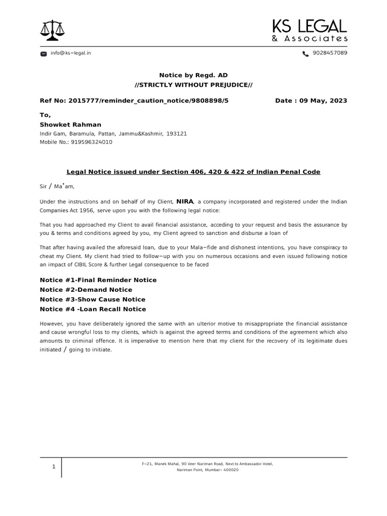 Legal Notice for Loan Recovery | PDF | Common Law | Justice