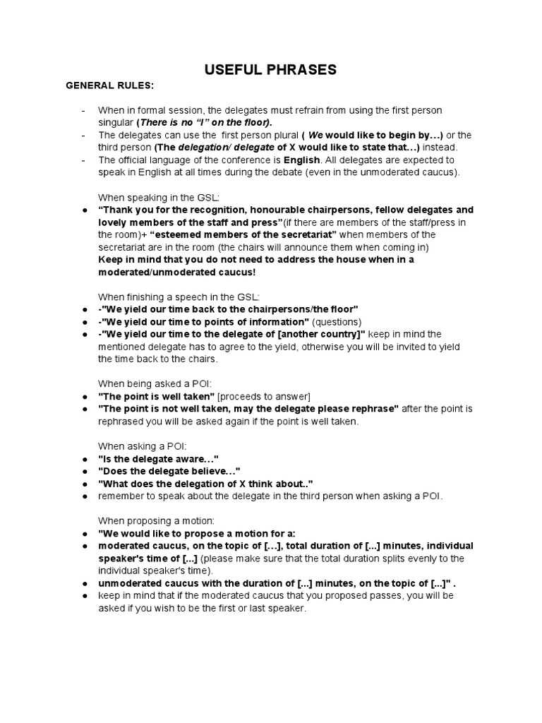 Useful Delegate Phrases | PDF