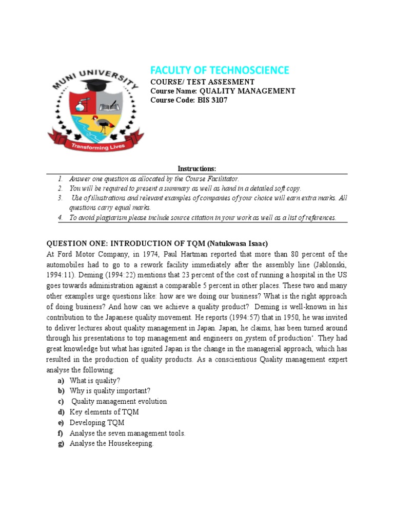 Assignment Quality Management 2023 | PDF