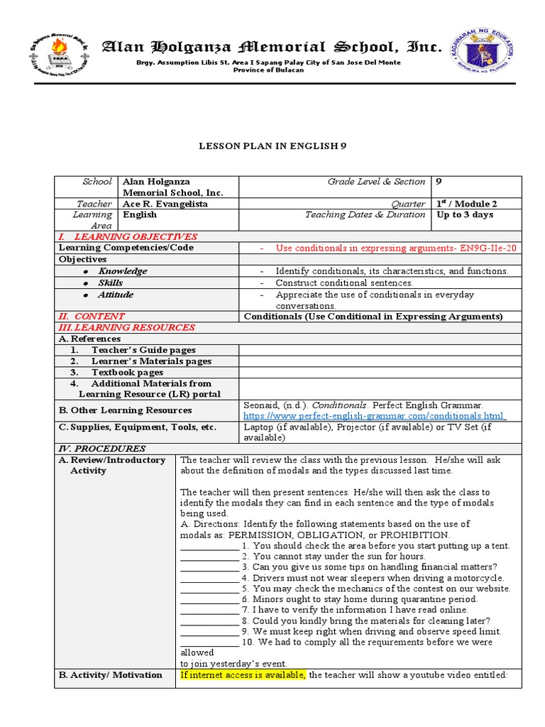 LP - Use CONDITIONAL in Expressing Arguments - Grade 9 1Q | PDF