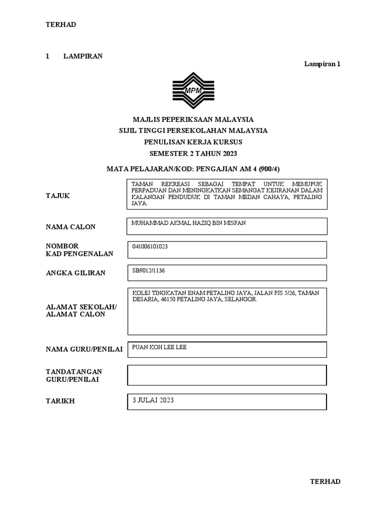 Muka Depan KK Pa | PDF