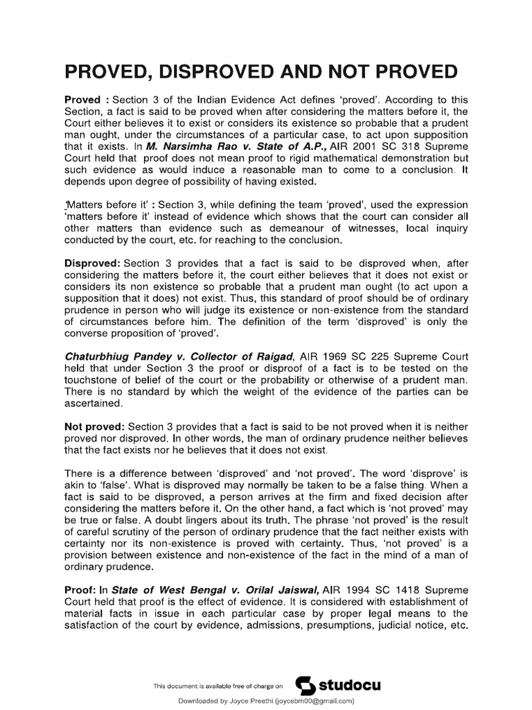 Proved, Disproved & Not Proved - Evidence | PDF