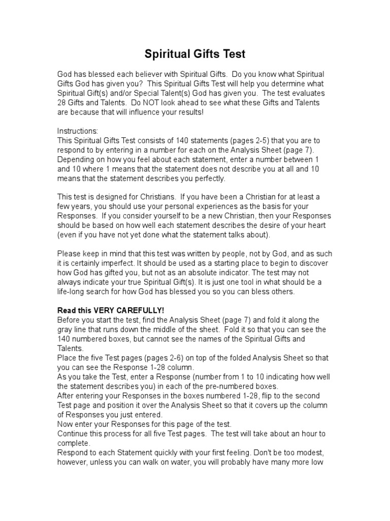 Spiritual Gifts Test | PDF | Prayer