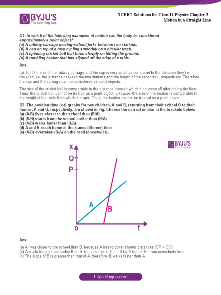 NCERT Solutions For Class 11 Physics 12 May Chapter 3 Motion in A Straight Line | PDF | Teaching ...