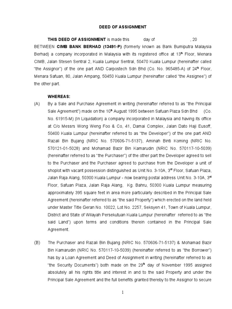 21234 - Deed of Assignment Cimb (Std)-No. 4 - Amended | PDF ...