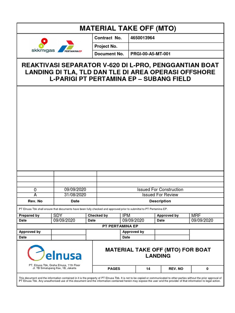 PGRI-00-A5-MT-001 Material Take Off For Boat Landing Rev 0 | Download Free PDF | Pipe (Fluid ...