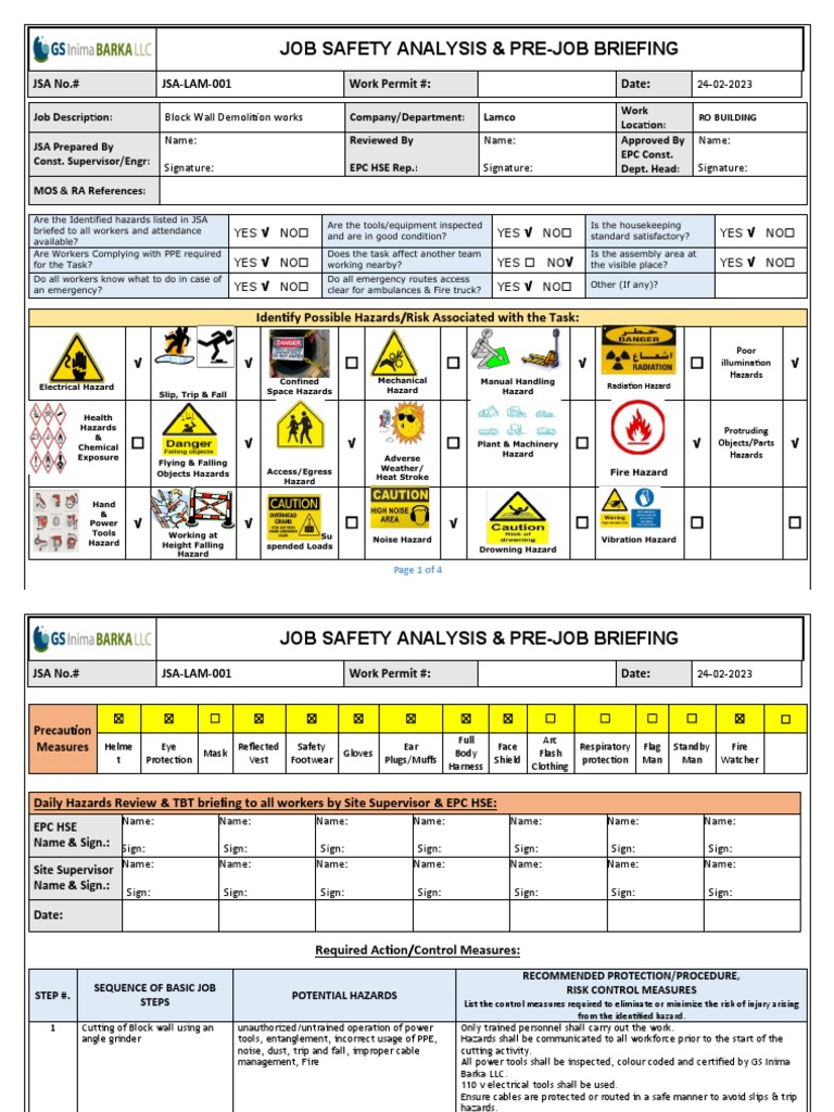 JSA 001-Block Wall Demolition Work | PDF