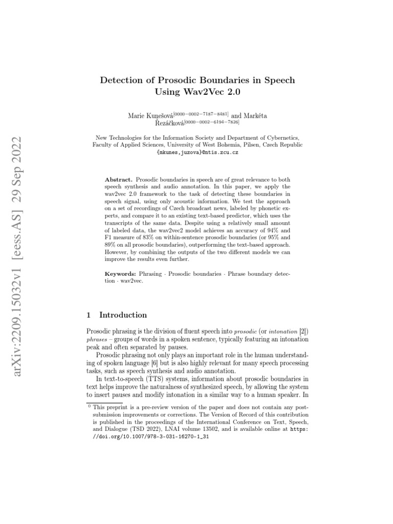 Detection Of Prosodic Boundaries In Speech Pdf Speech Synthesis Speech 