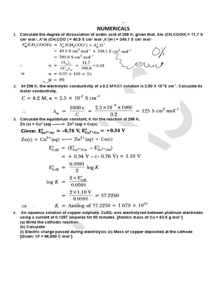 NUMERICALS Electrochemistry | PDF