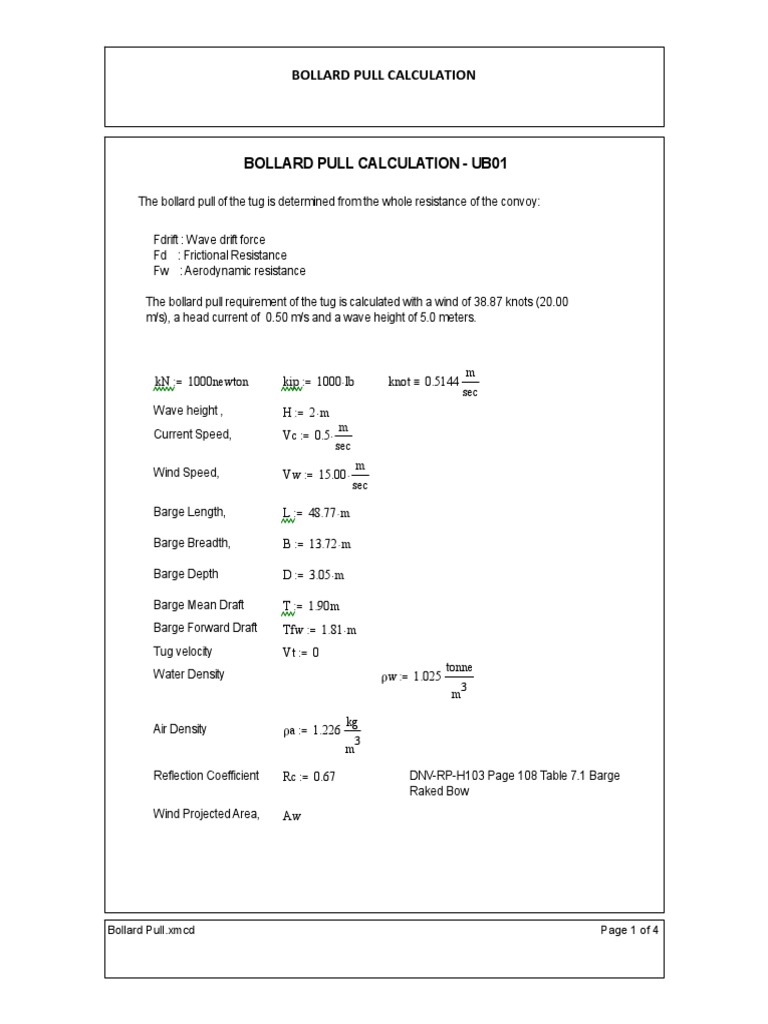 Appendix K - BOLLARD PULL CALCULATION | PDF