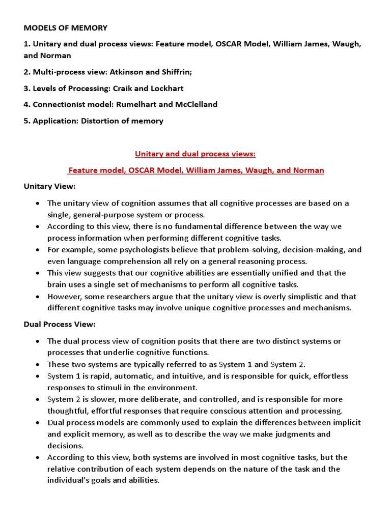Chap 3 Models Of Memory Pdf