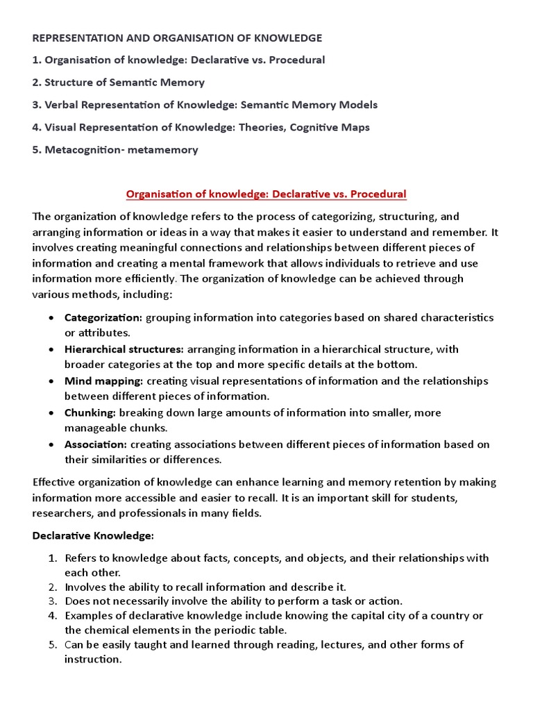 Representation and Organisation of Knowledge | PDF | Memory | Information